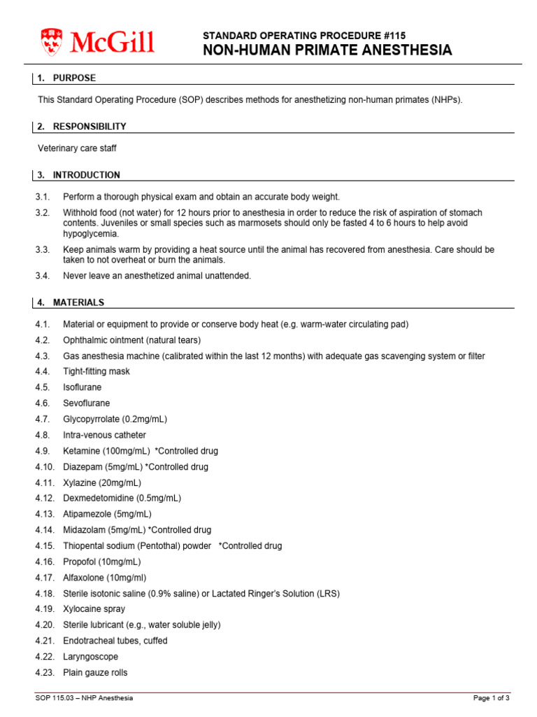 115-nhp Anesthesia - Jan 2021 v2 | PDF | Intravenous Therapy | Anesthesia
