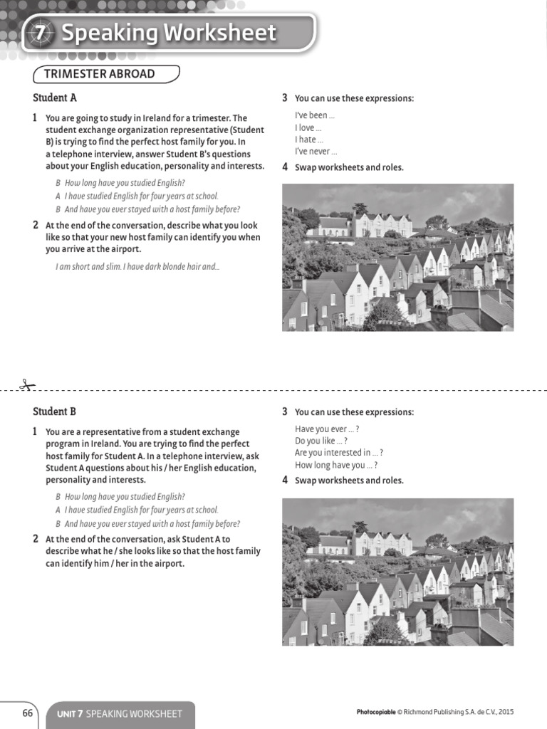 Achievers A2 Speaking Worksheet Unit 7 | PDF
