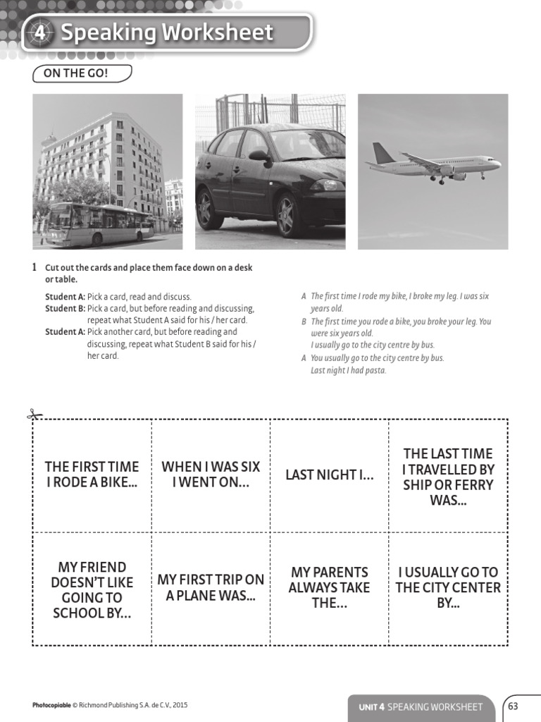 Achievers A2 Speaking Worksheet Unit 4 | PDF