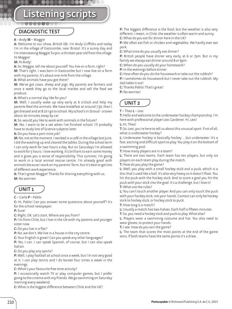 Achievers A2 Tests Listening Scripts | PDF