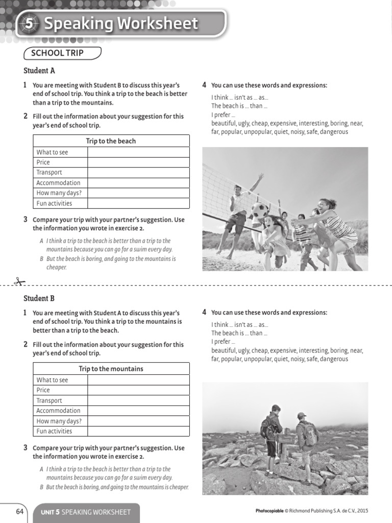 Achievers A2 Speaking Worksheet Unit 5 | PDF