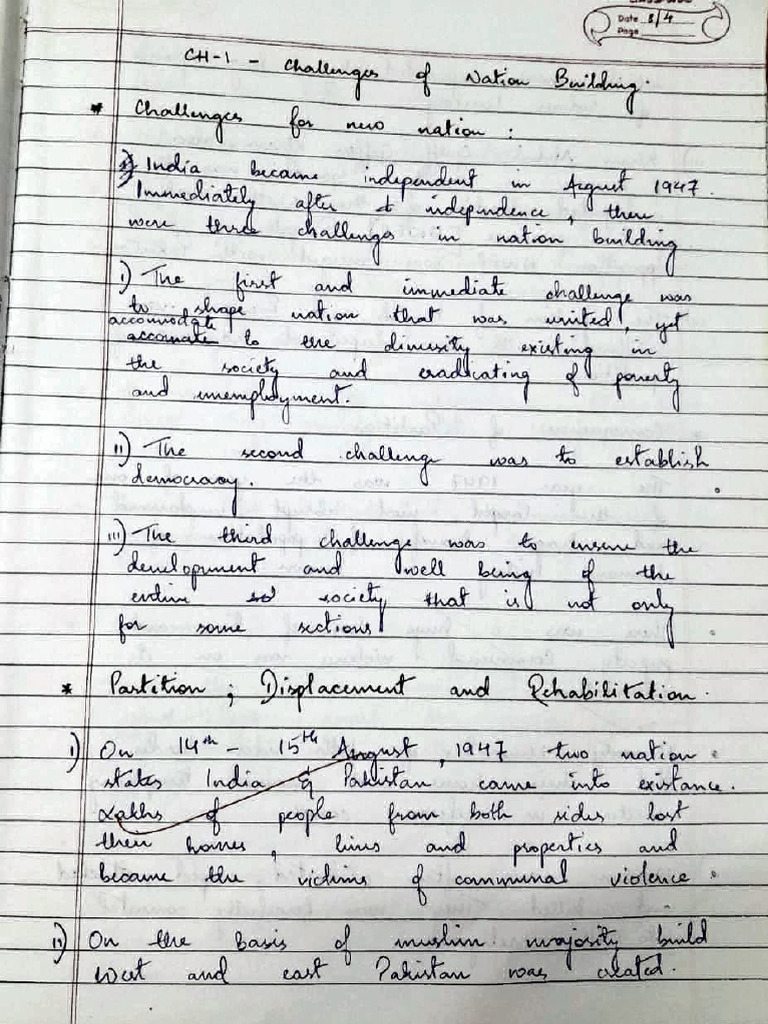Class 12 Pol science, Challenges of nation building | PDF