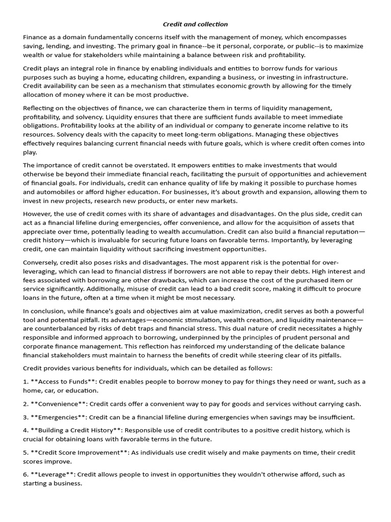 Reflection Paper On Credit and Collection | PDF