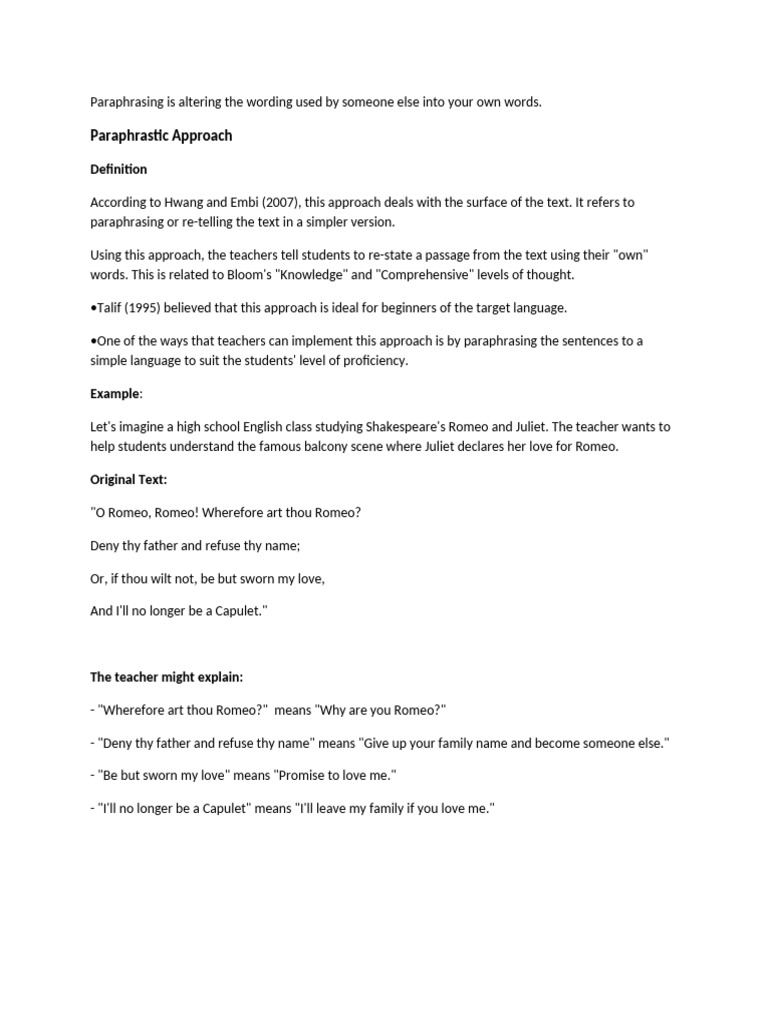 Paraphrastic Approach | PDF
