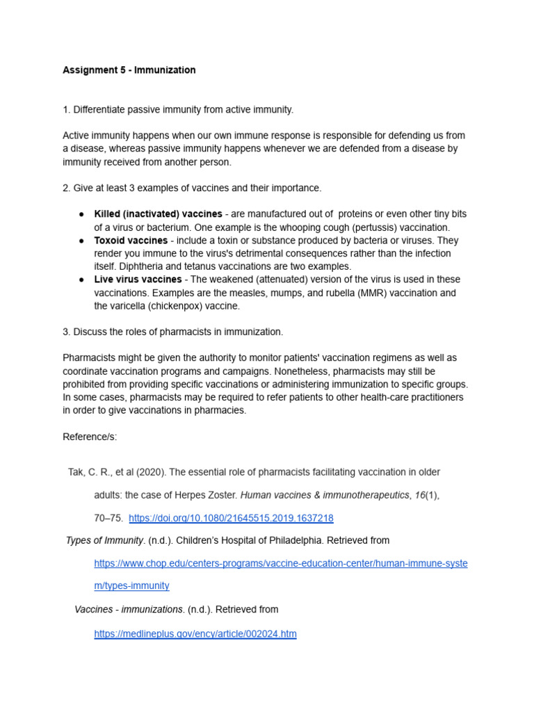 Assignment 5 - Immunization | PDF