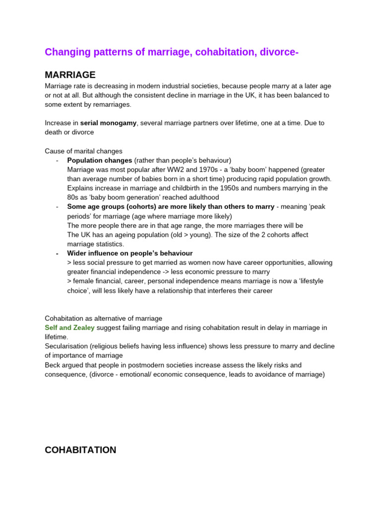 Changing Patterns - Marriage, Cohabitation, Divorce | PDF | Divorce ...