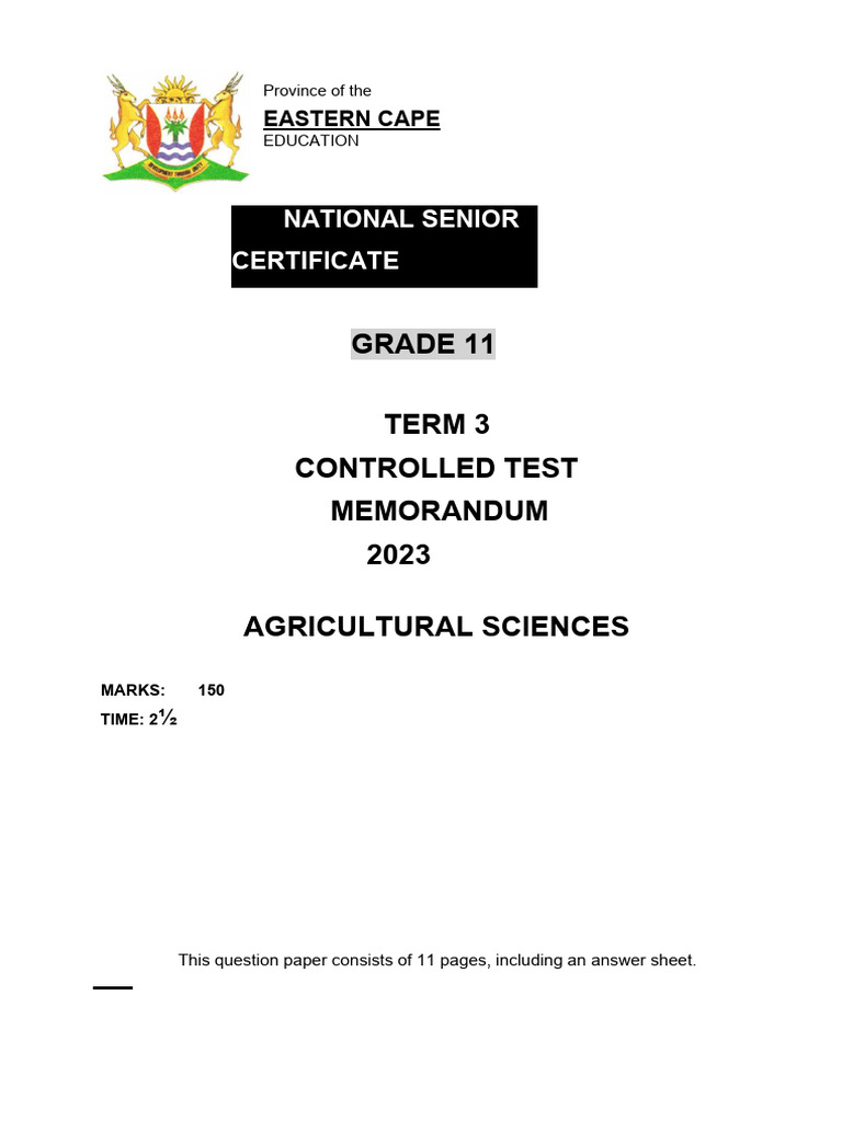 Term 3 2023 Grade 11 Memo 3 Pdf
