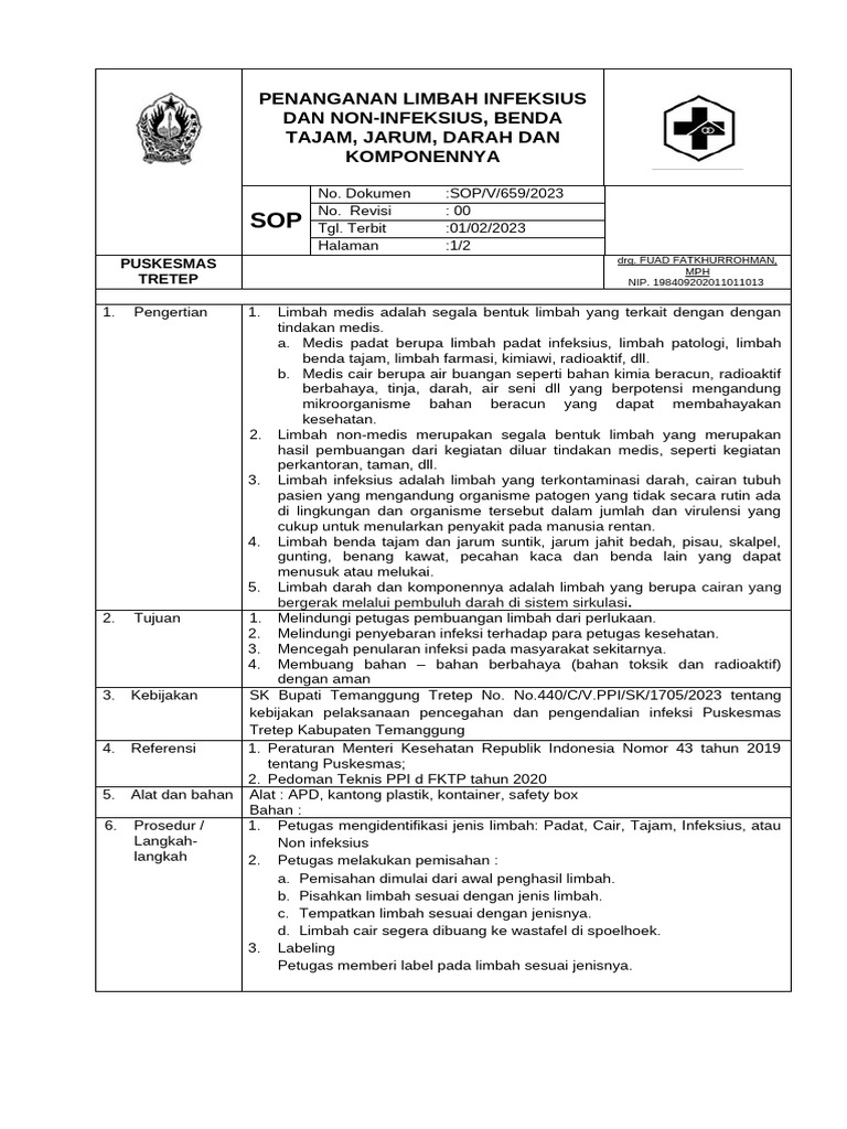 5.5.3.5 Sop Penanganan Limbah Infeksius Dan Non-Infeksius | PDF