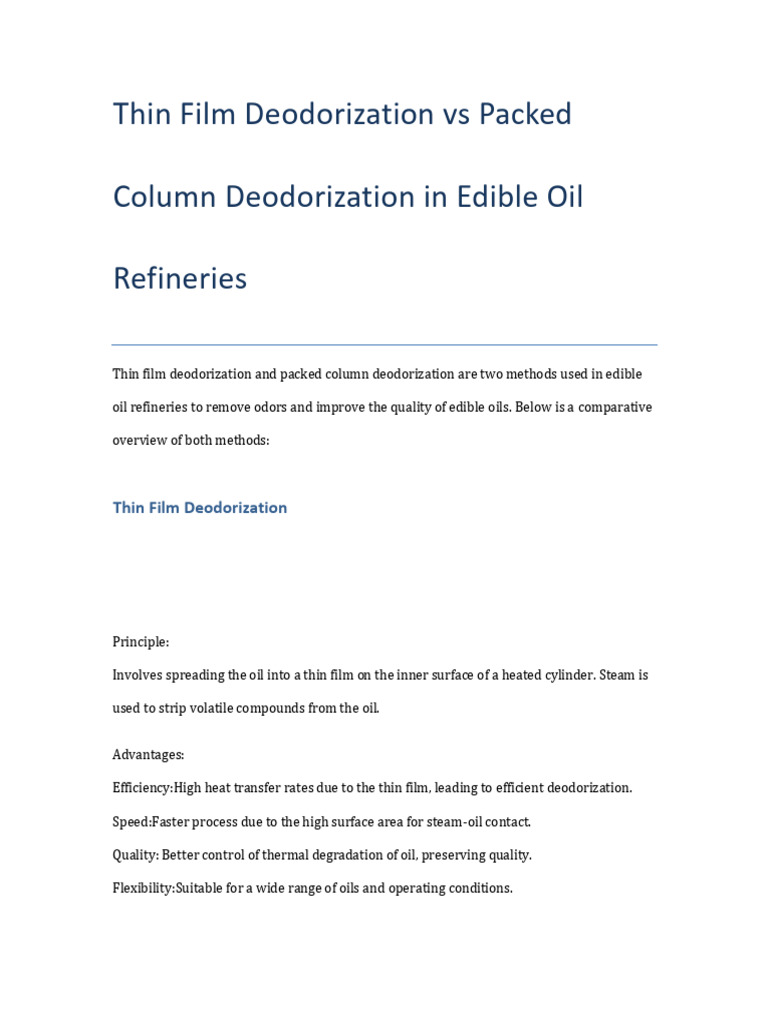 Thin Film Deodorizer VS Packed Column Deodorizer 1717941941 | PDF