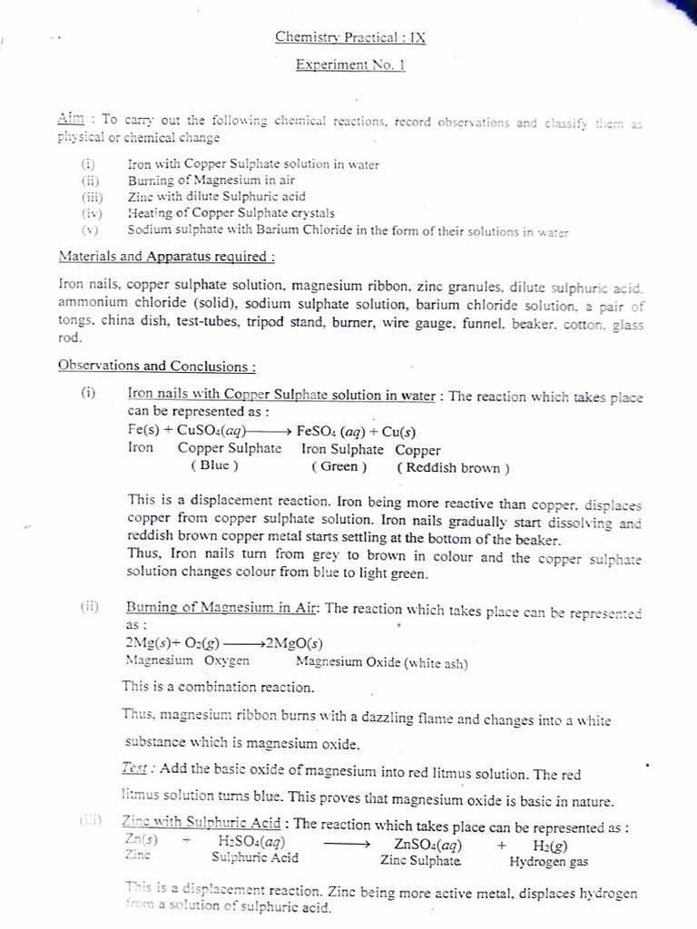 Class 9 Chemistry Expt 1 | PDF