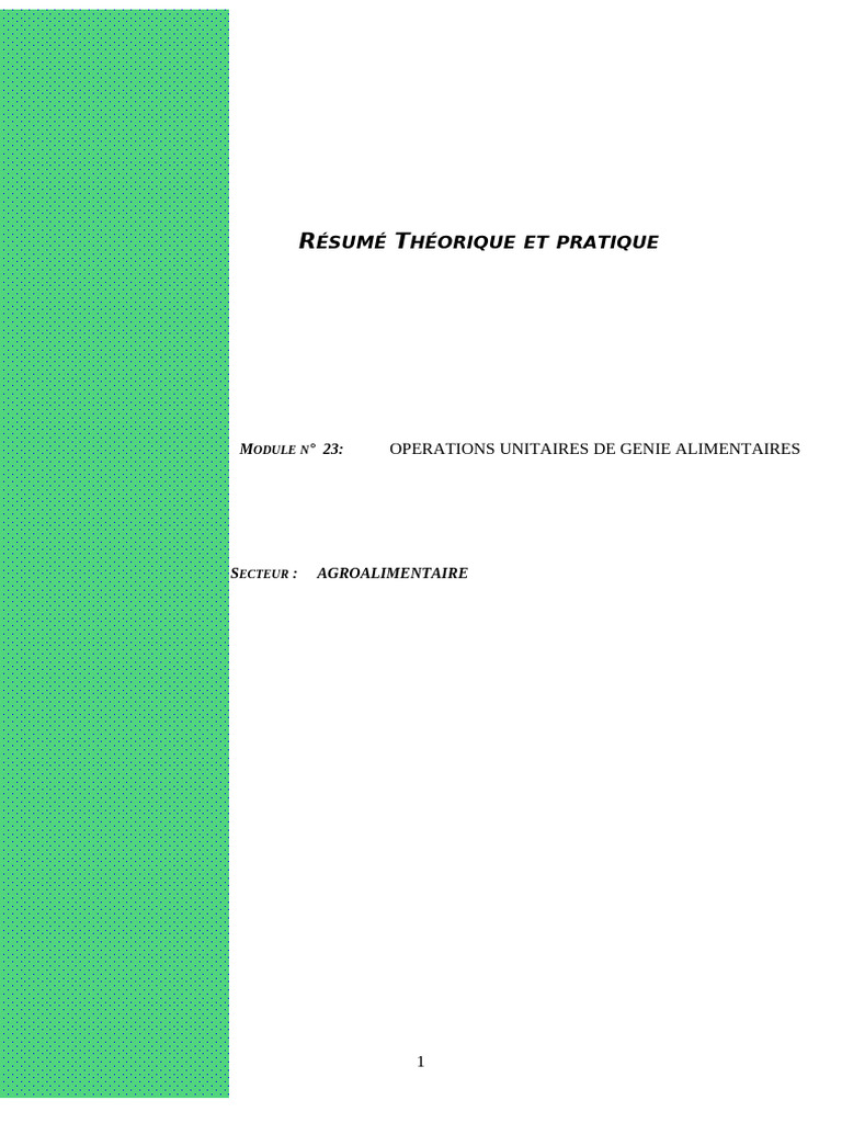 Opérations Unitaires de Génie Alimentaires | PDF