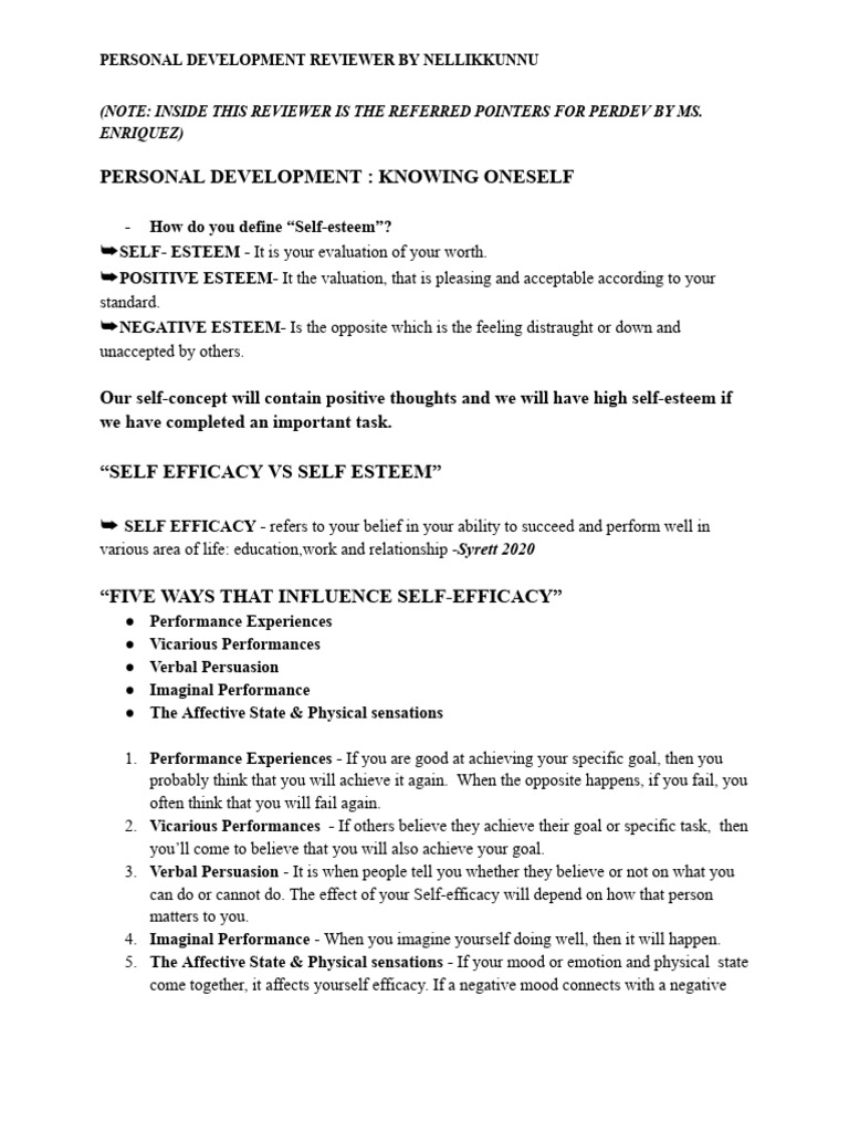 Personal Development Reviewer | PDF