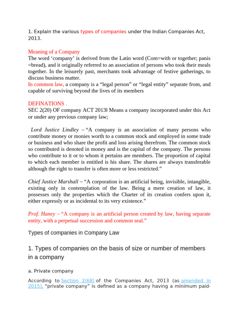 company law exam notes 2024 | PDF