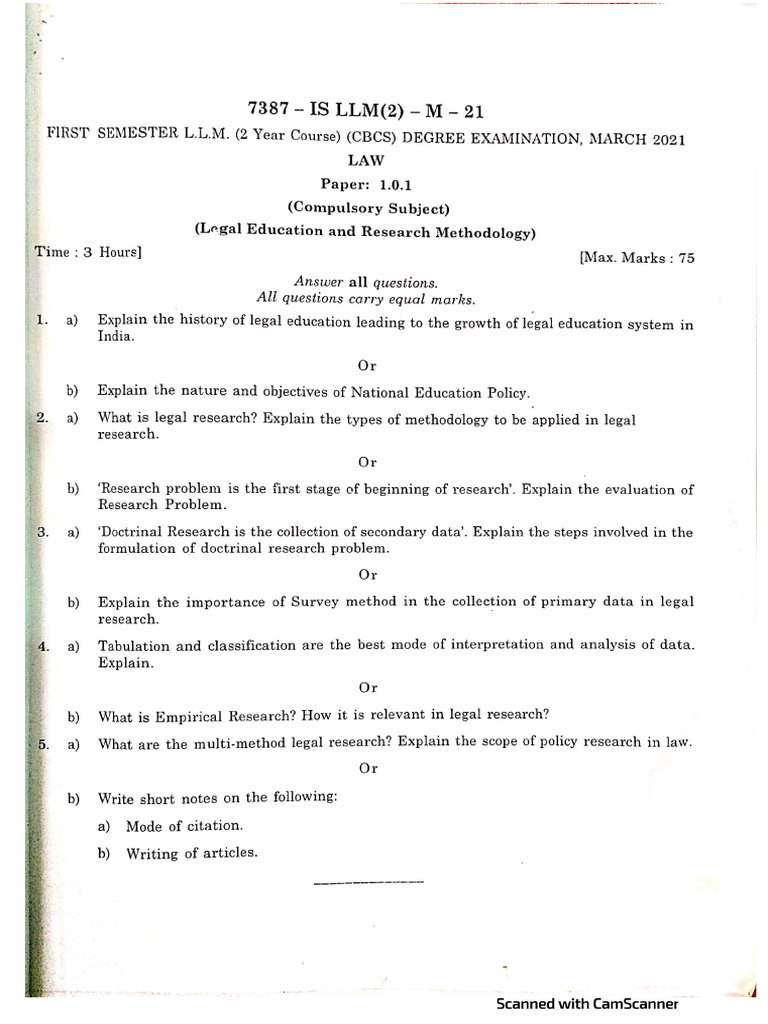 LLM 1sem 2021 March & 2022 APR May Question Paper | PDF