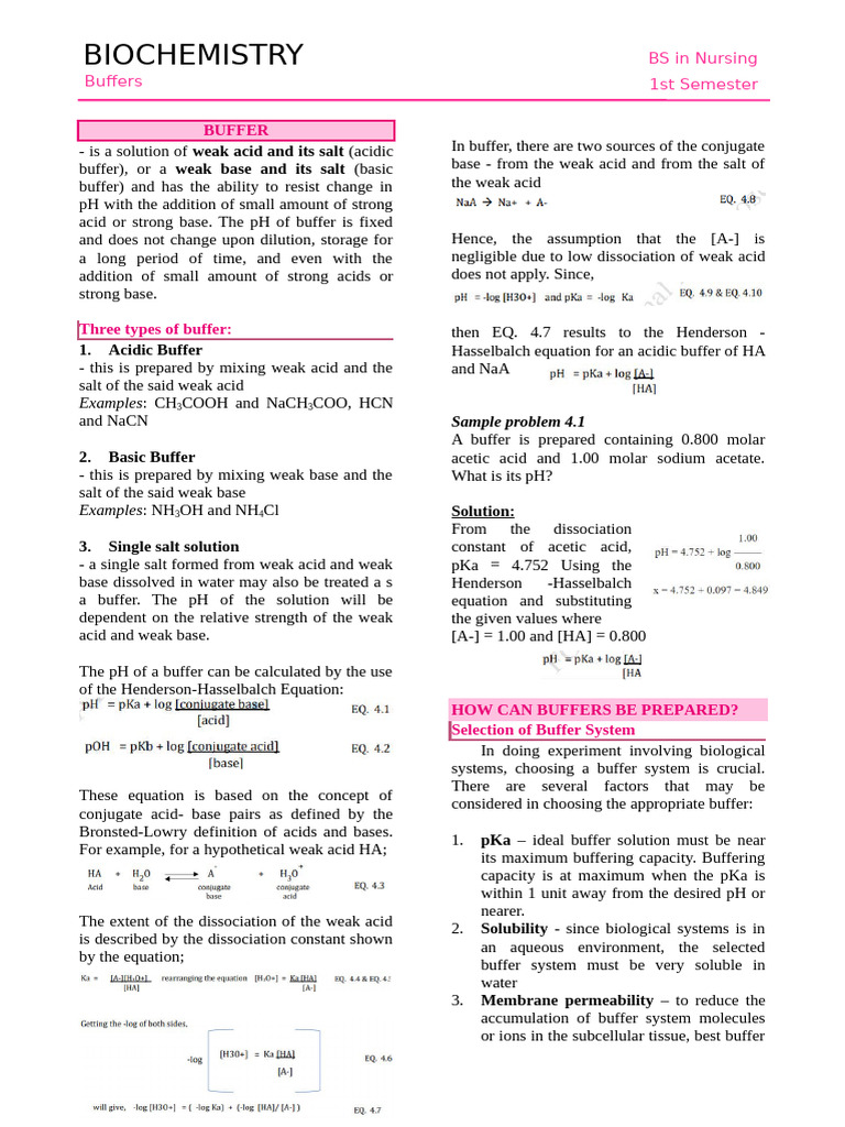 Biochem - Buffers | PDF