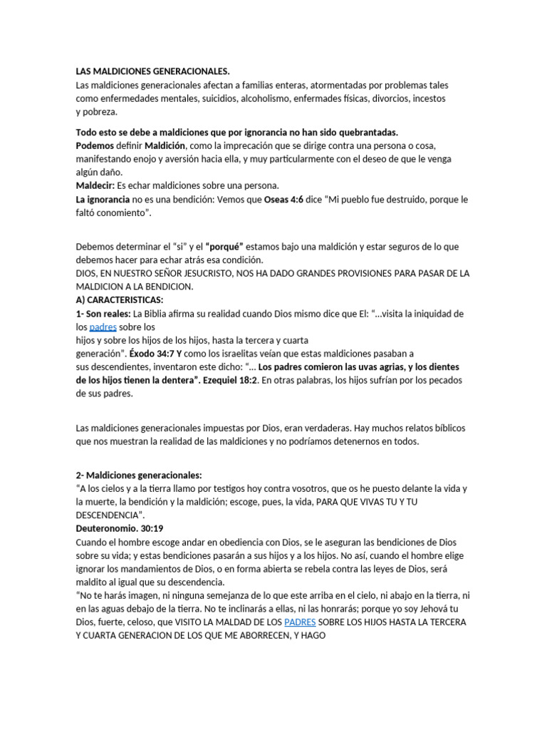 Las Maldiciones Generacionales Por Ignorancia | PDF | Maldición ...