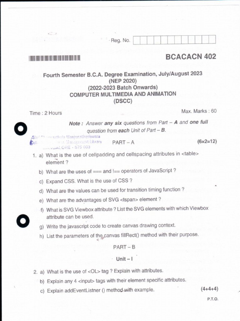 BCA IV Semester Computer Multimedia and Animation NEP July 2023 | PDF