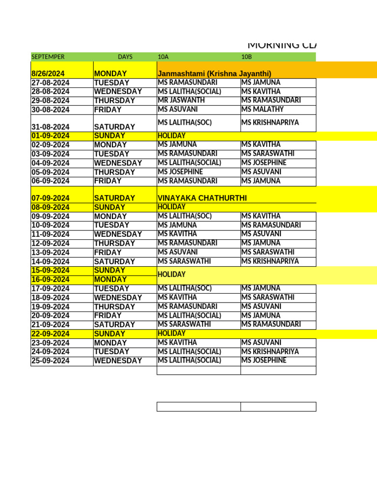 September Month Morn & Even Schedule | PDF