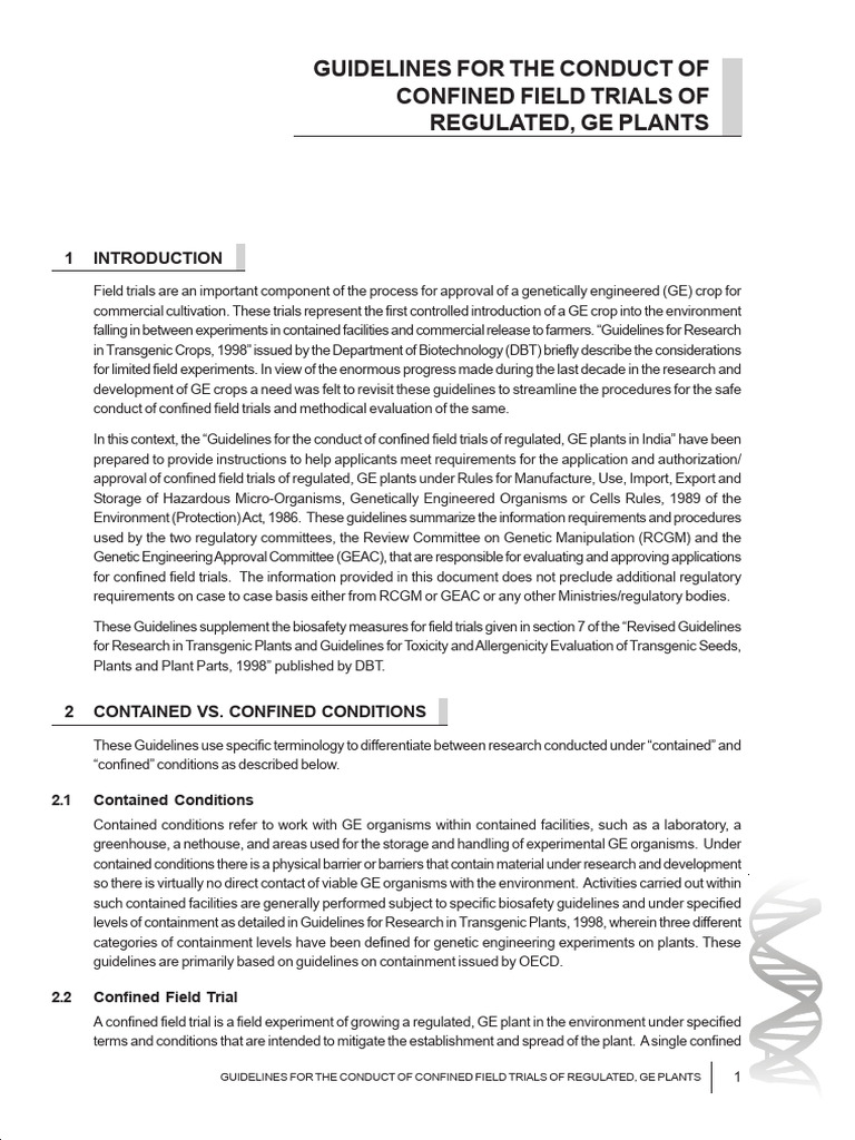 Guidelines for the conduct of confined field trialsm | PDF