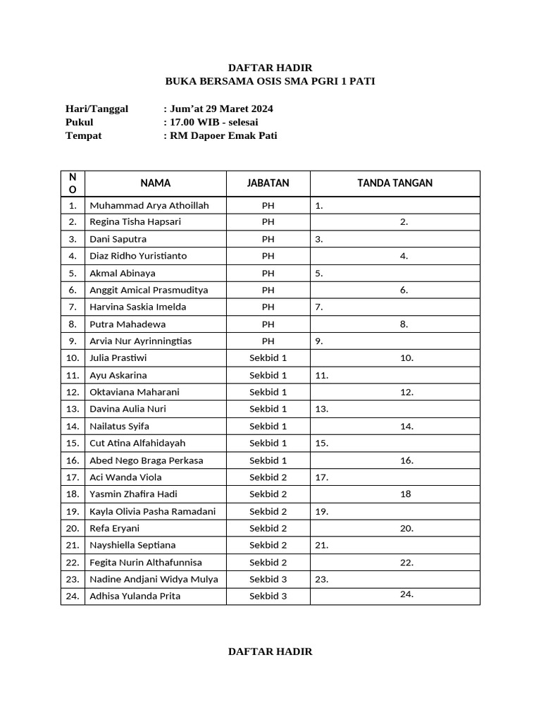 DAFTAR HADIR BUKBER | PDF