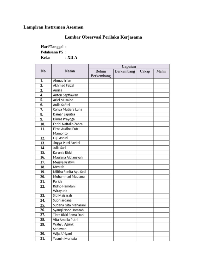 Lampiran Instrumen Asesmen P5. A-H Ok | PDF