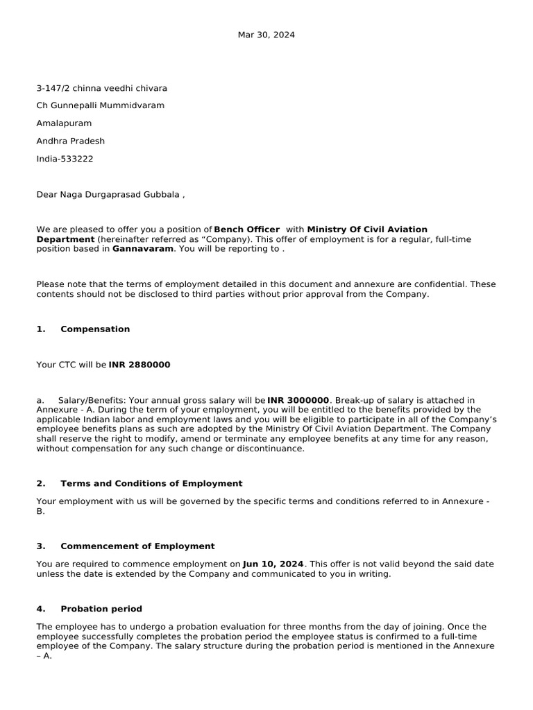 Offer Letter | PDF | Employment | Justice