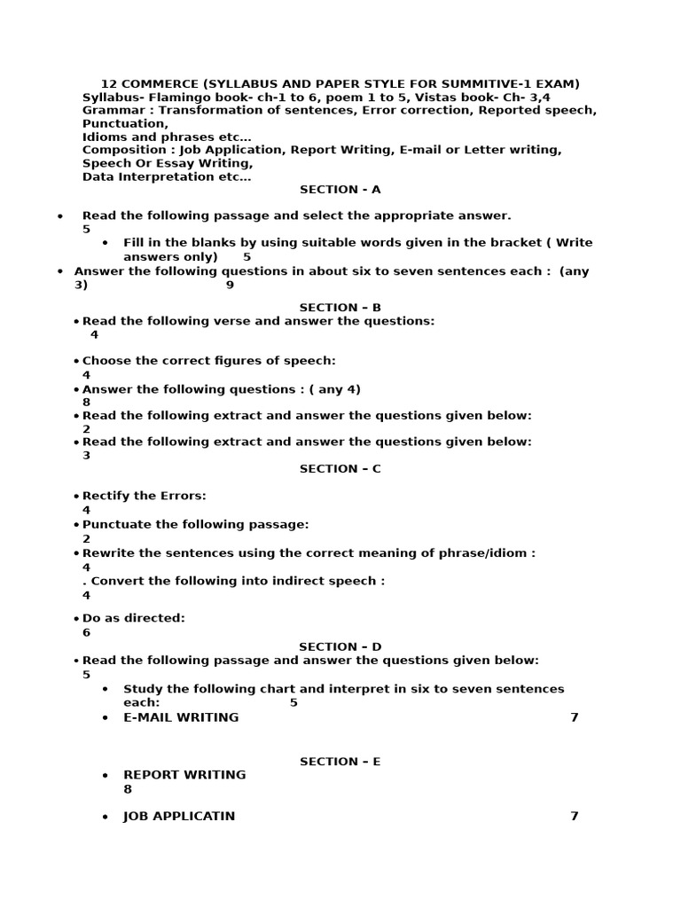 Syllabus and Paper Style 12 COMMERCE | PDF