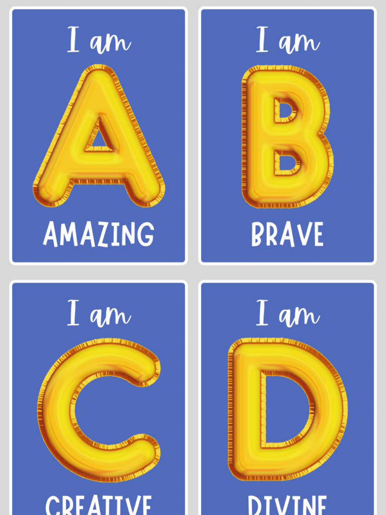 Gold Positive Affirmation Alphabet Flashcards | PDF