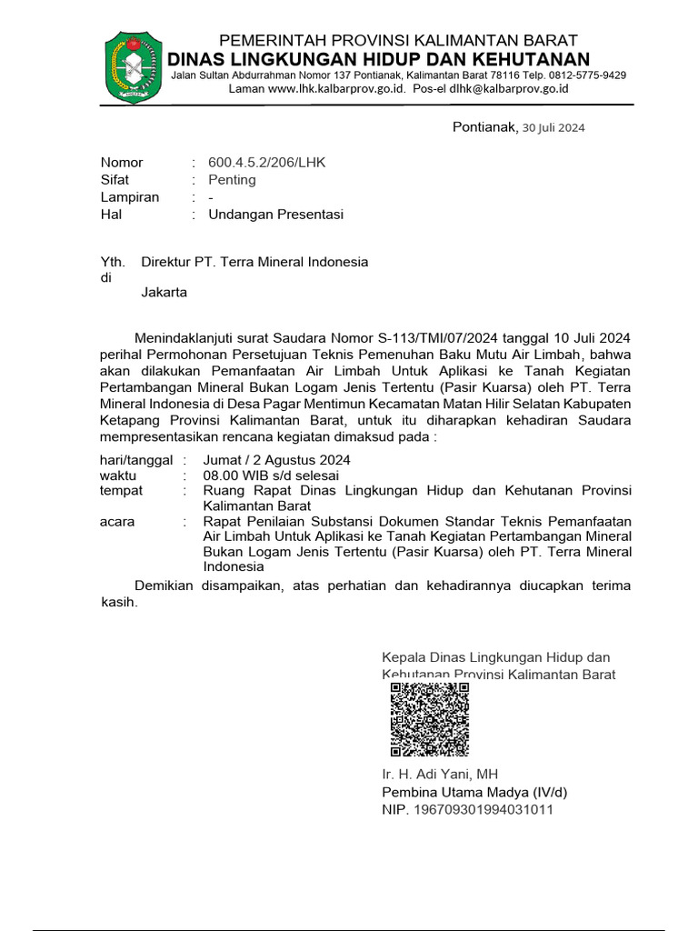 Und Rapat Pertek Air PT. Terra Mineral Indonesia - Pemrakarsa | PDF