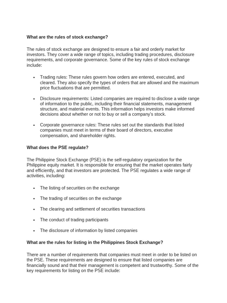 What Are The Rules of Stock Exchange | PDF