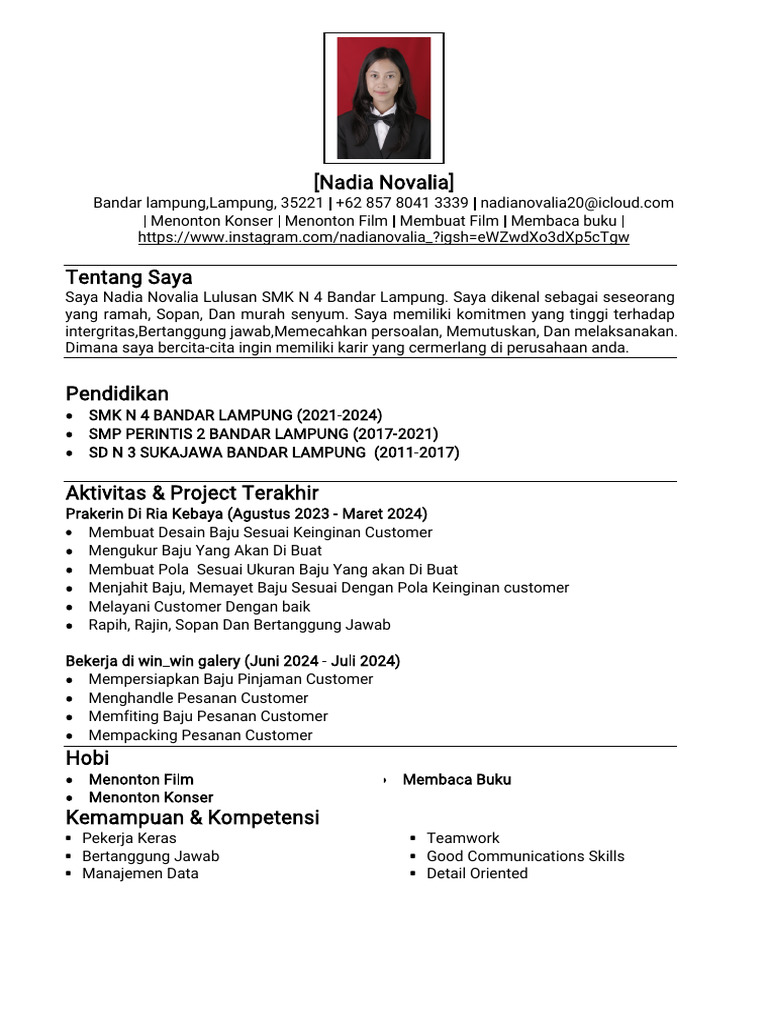 CV Nadia Novalia 2 | PDF