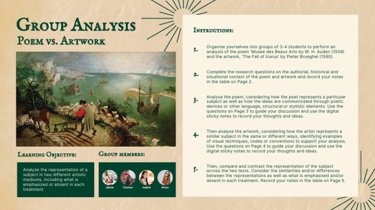 Analysis of Poem and Artwork Subject English Group Task in Green ...