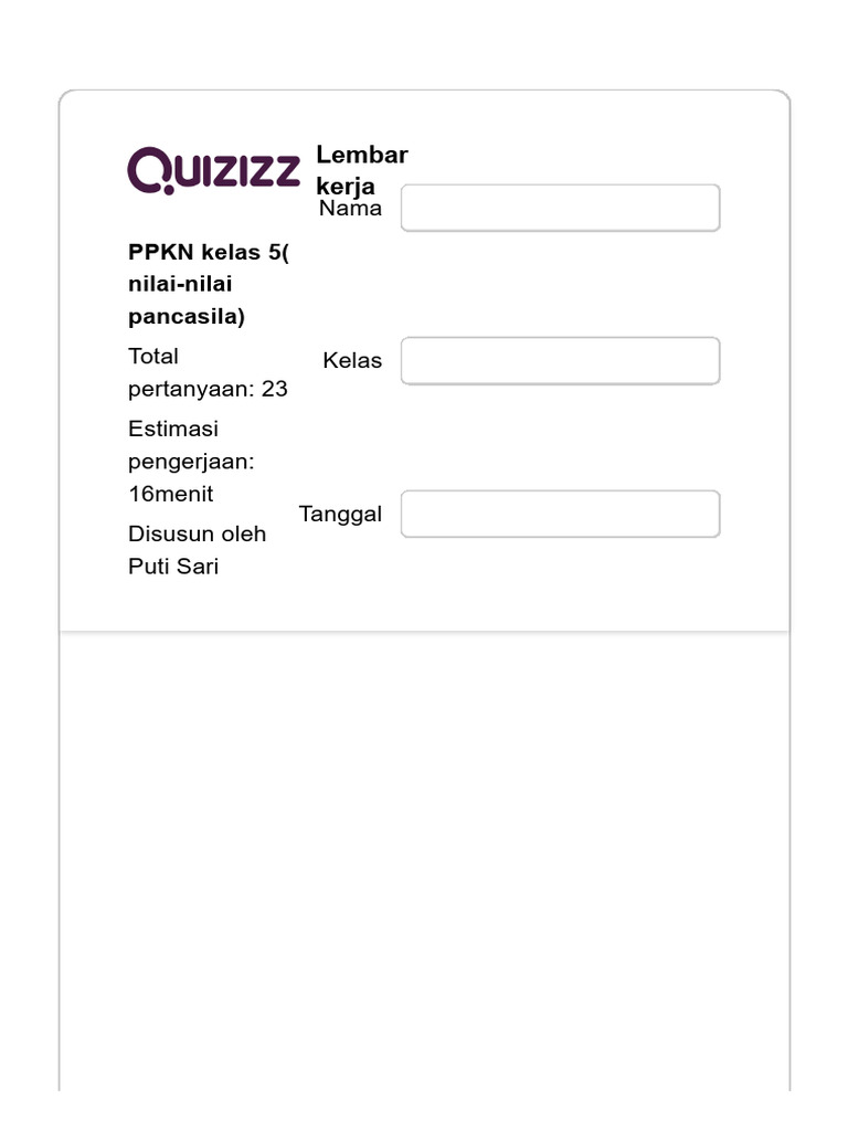 PPKN Kelas 5 (Nilai-Nilai Pancasila) - Quizizz-1-11 | PDF