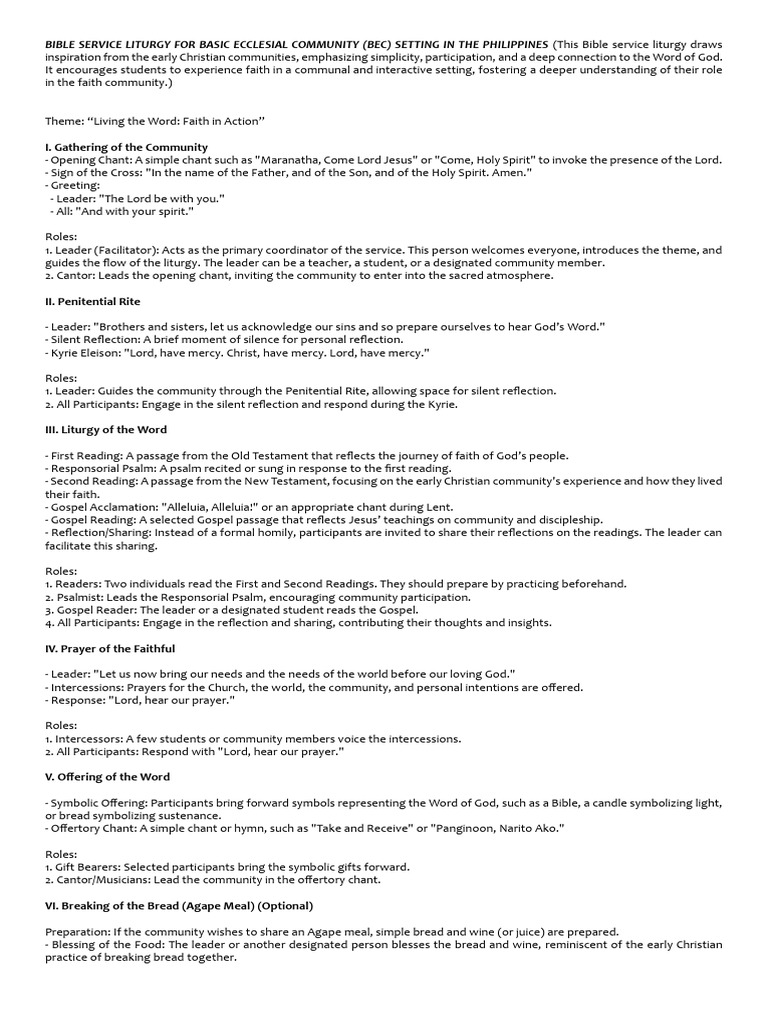 Bible Service Liturgy For Basic Ecclesial Community | PDF