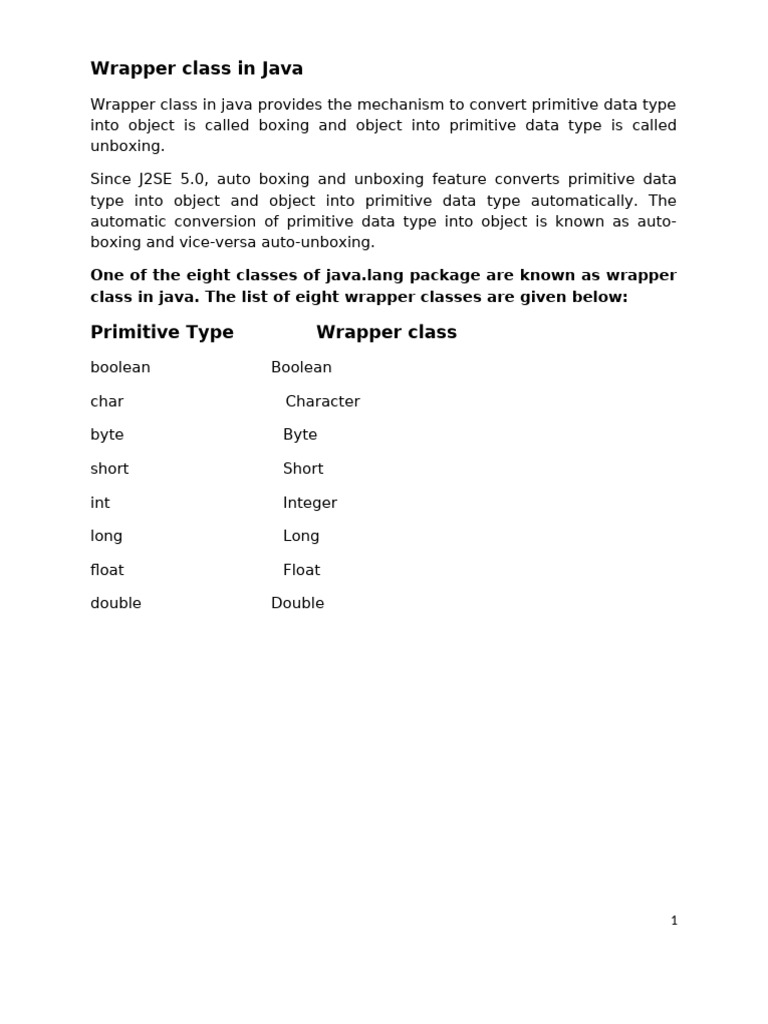 Wrapper class in Java (1) | PDF Wrapper class in Java (1) | PDF