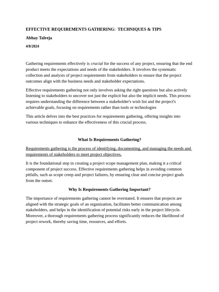 Effective Requirements Gathering | PDF
