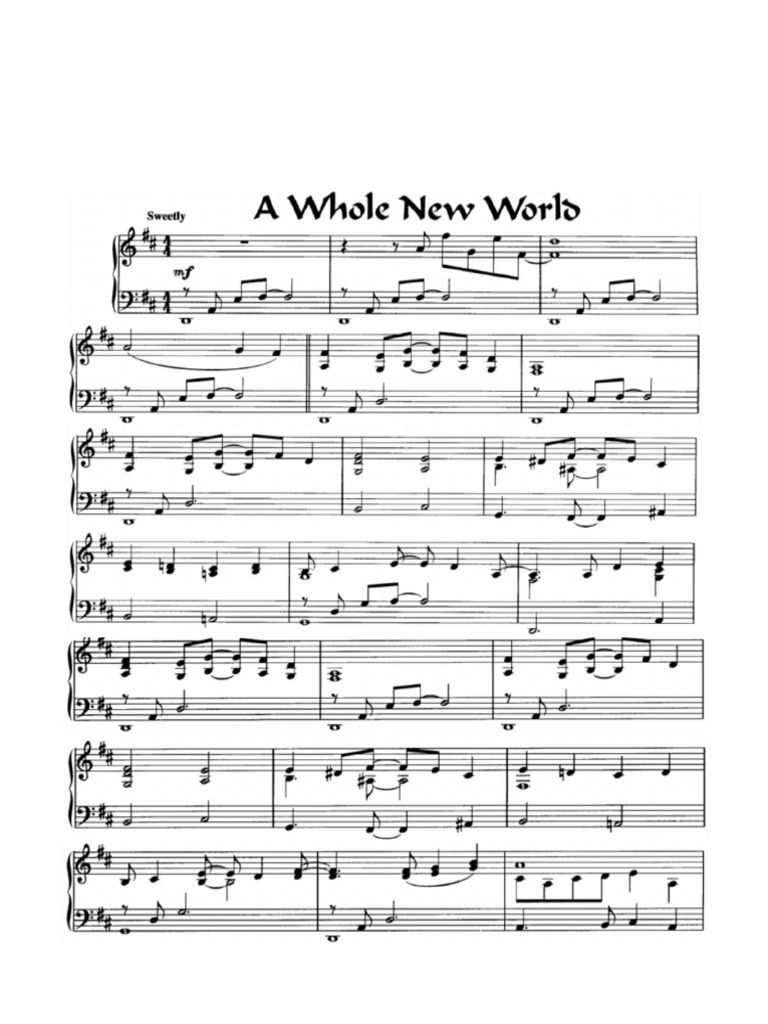A Whole New World Piano Sheet With Notes | PDF