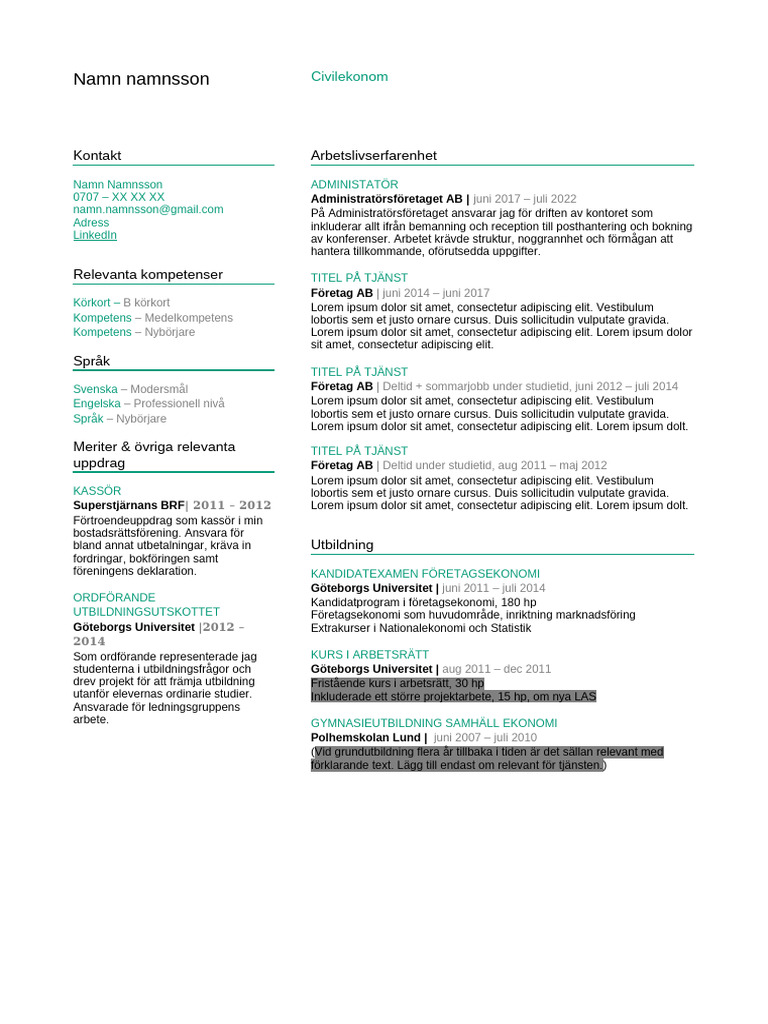 CV Mall 2023 Heltid | PDF