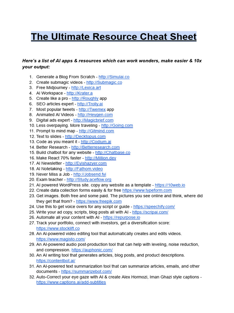 ULTIMATE RESOURCE Cheat SHEET | PDF