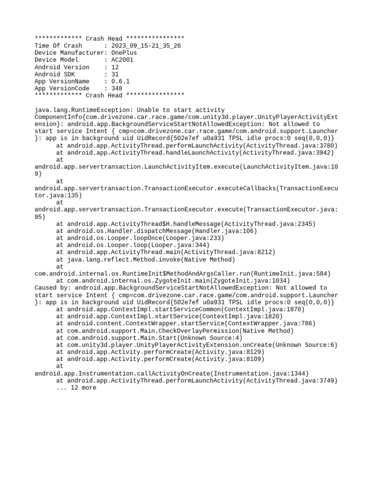 OnePlus Crash Log: Background Service Error | PDF | Java (Programming Language) | Computers