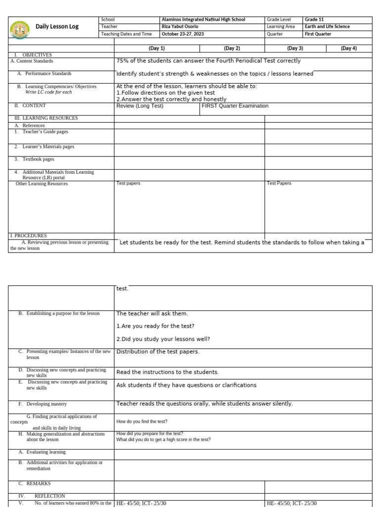 DLL Quarter Week 10 (2nd Quarter Examination) | PDF | Educational ...