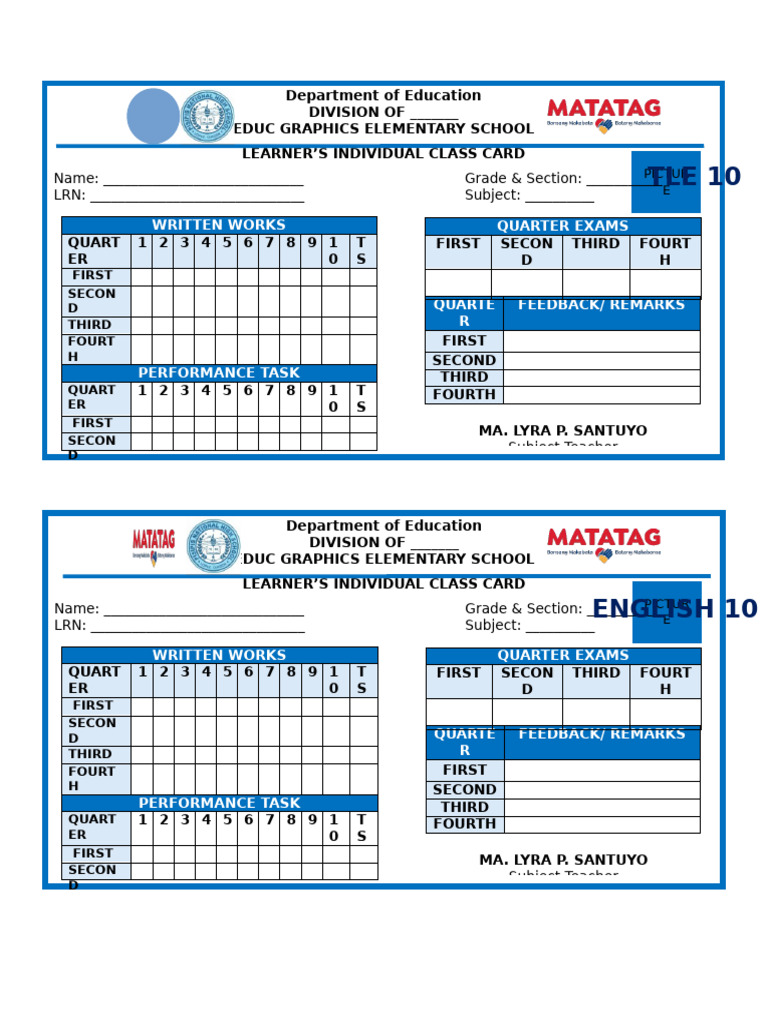 Class Card - Blue | PDF