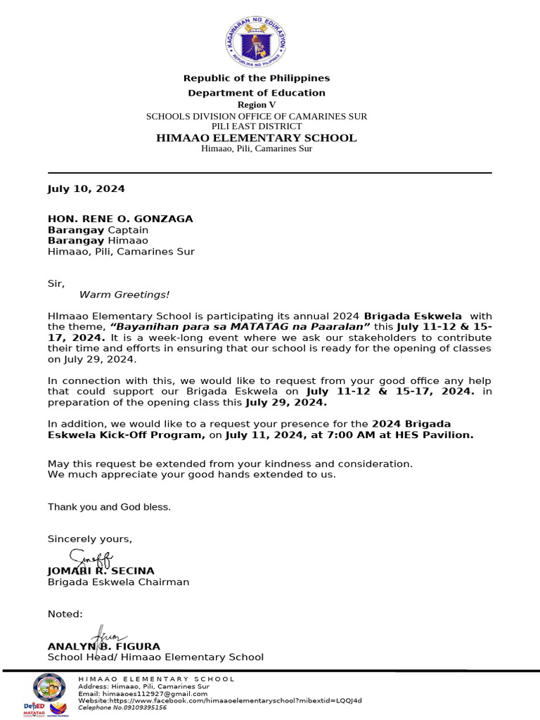 Brigada Eskwela Letter | PDF