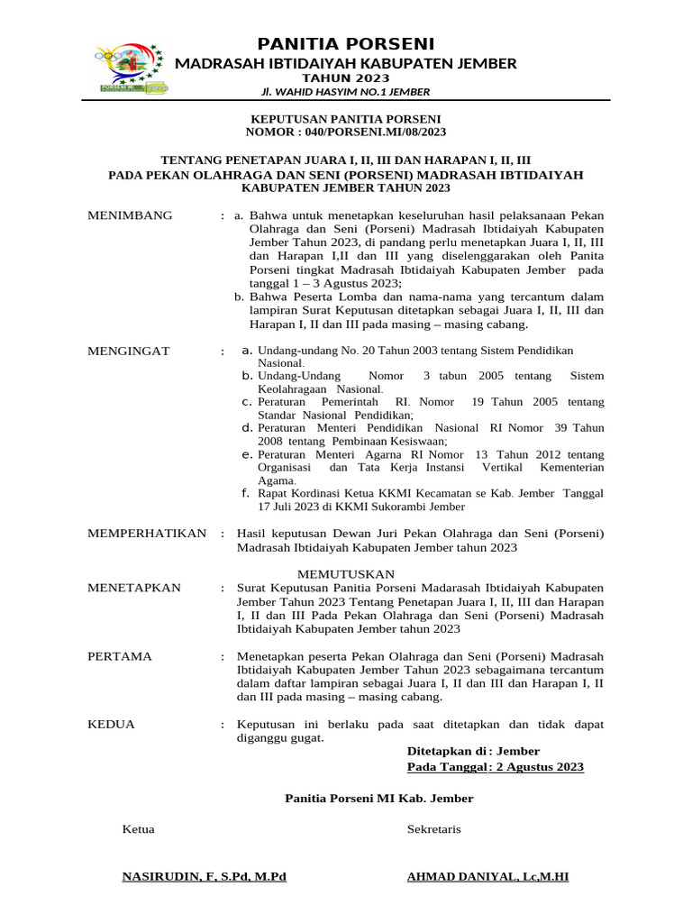 SK Penetapan Juara | PDF