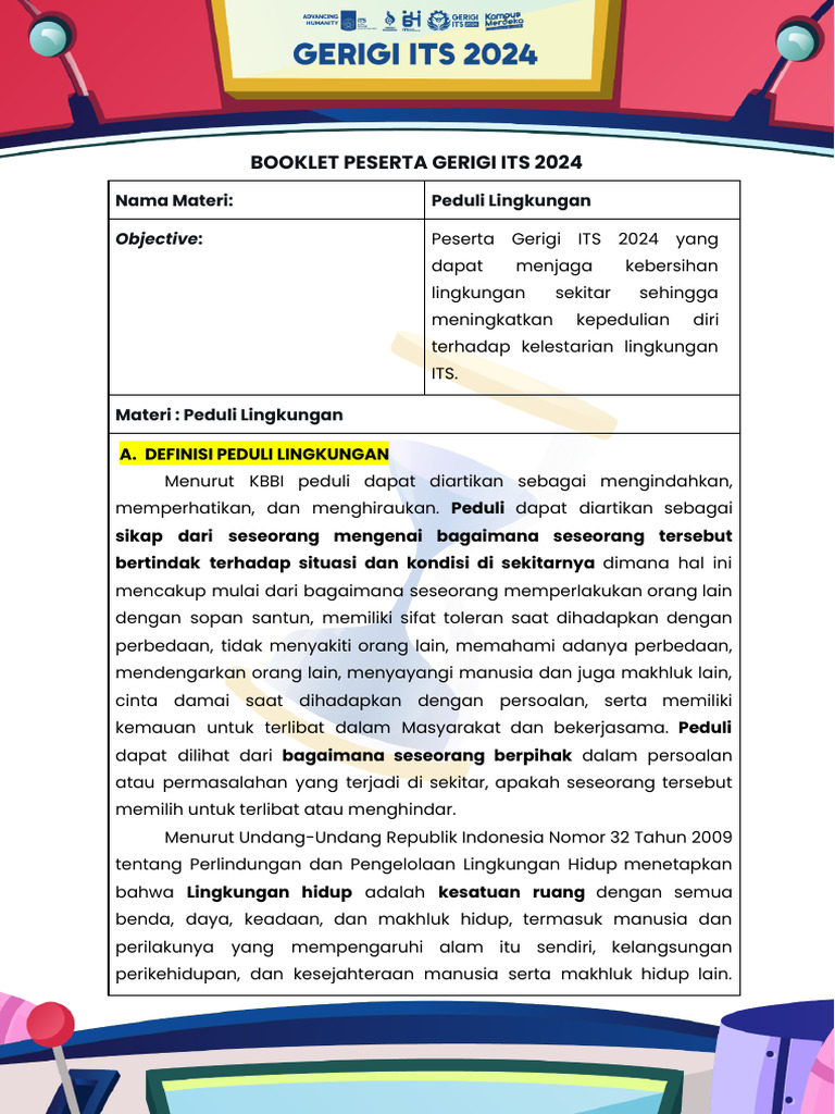Booklet Peserta Peduli Lingkungan | PDF