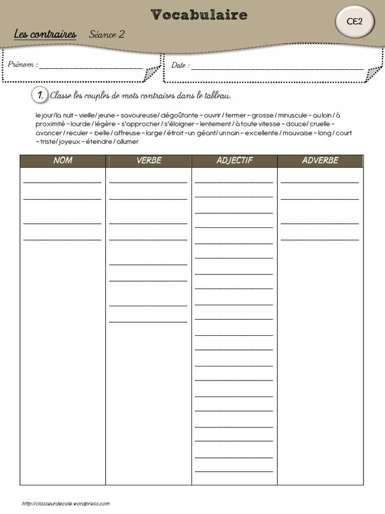 Les Antonymes s2 Exercices | PDF
