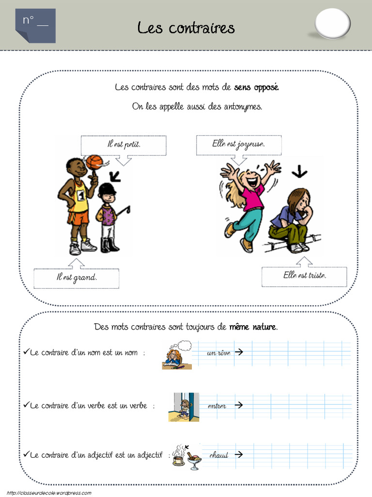Les Antonymes Fiche Outil n1 | PDF