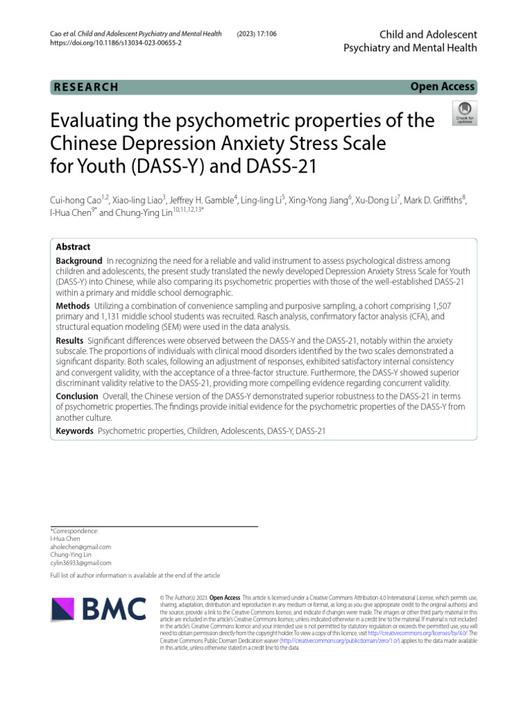 Evaluating The Psychometric Properties of The Chinese Depression ...