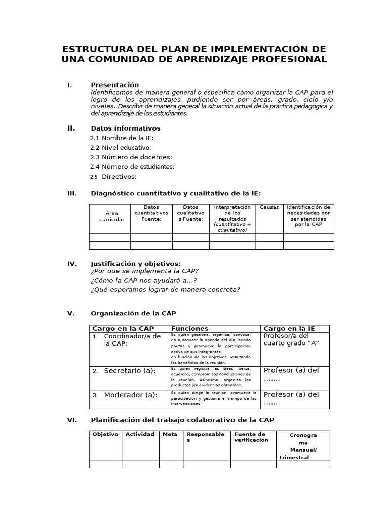 Esquema Del Plan de Implementación de Una Cap | PDF | Maestros | Aprendizaje