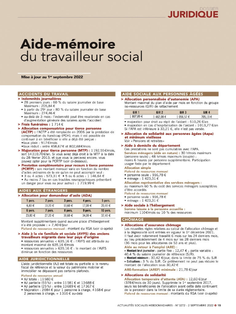 Aide Memoire Travailleur Social 02 Sept 22 | PDF